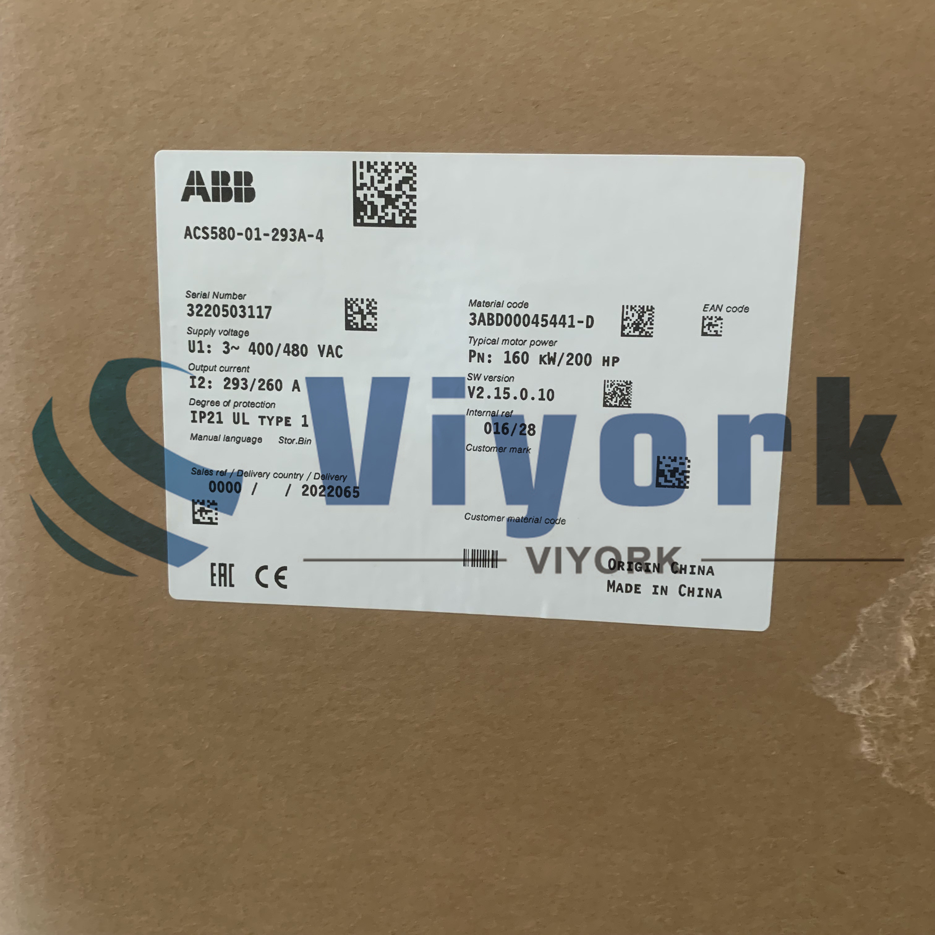 ABB ACS580-01-293A-4 INVERTER NEW